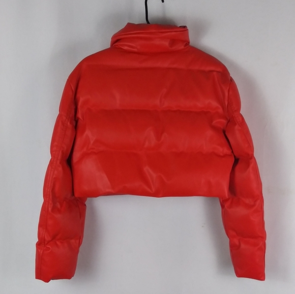 STAUD | Jackets & Coats | Staud Cropped Ace Puffer Coat Vegan Leather Cherry Full Zipper Womens ...